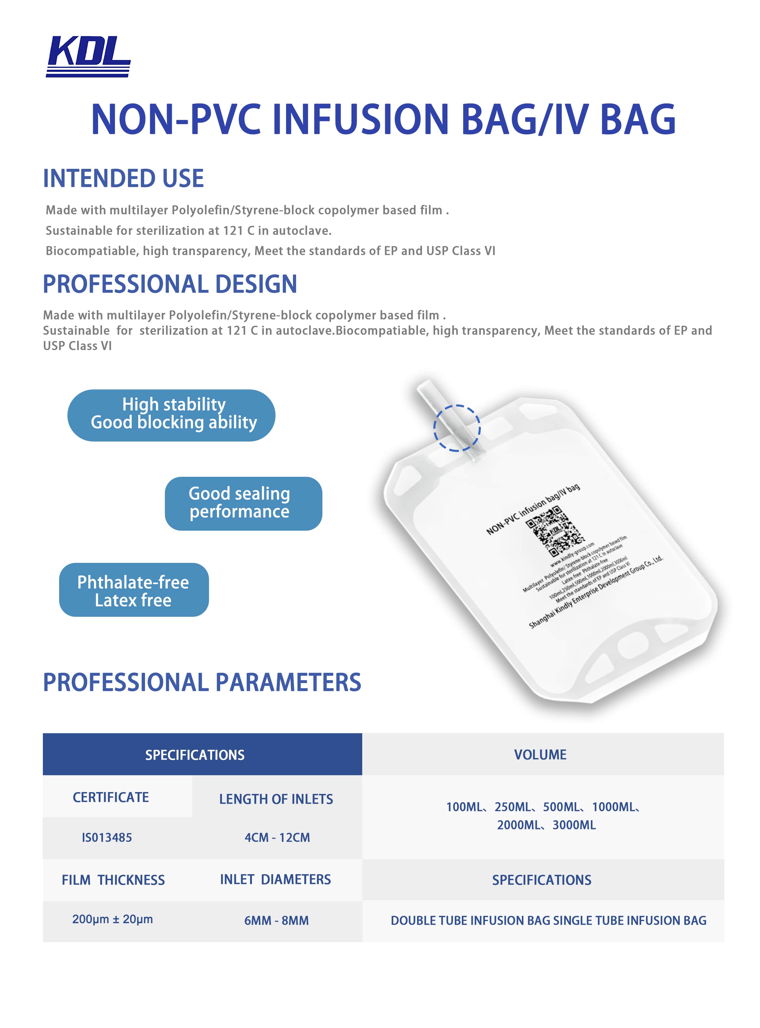 China DISPOSABLE NON-PVC INFUSION BAG / IV BAG Manufacturer and ...